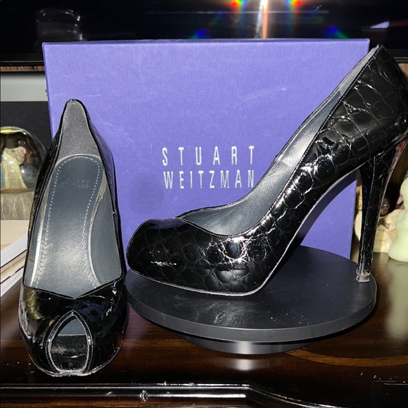 Stuart Weitzman | Shoes | Stuart Weitzman Glossy Black Crocembossed ...
